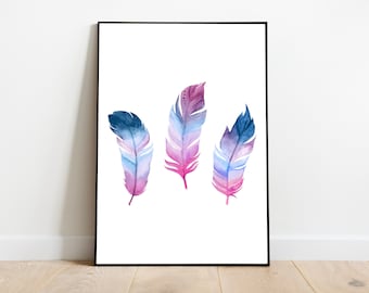 Feather Art Prints set of 6 - Etsy