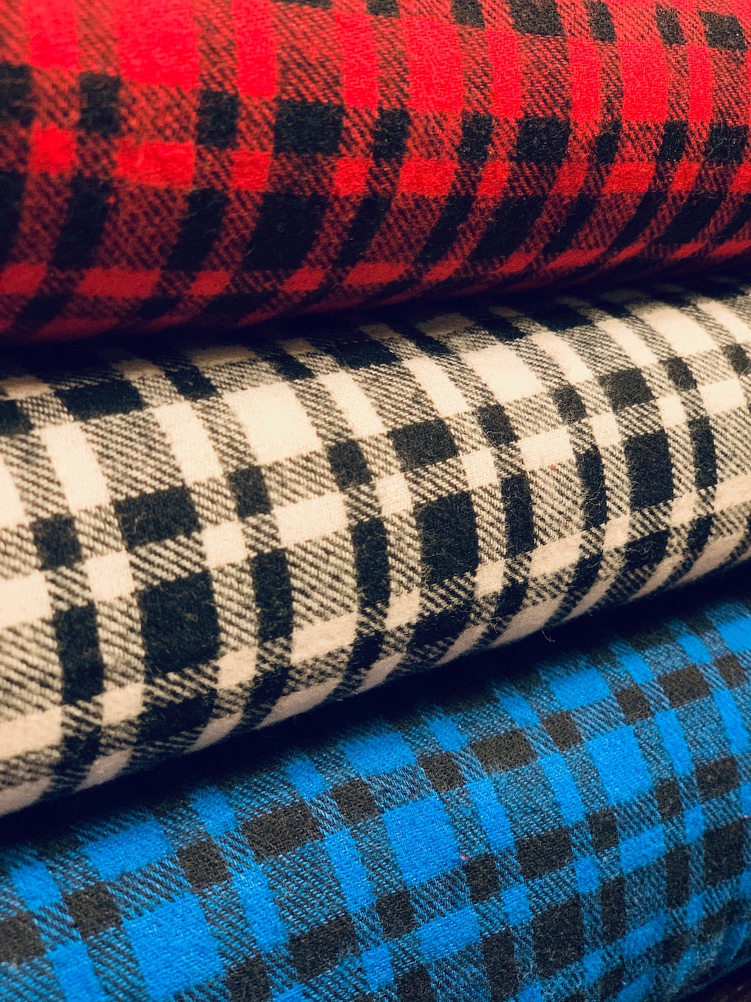 Flannel 100% Cotton Fabric - Plaid, Natural & Organic /58" WIDE/ Sold ...