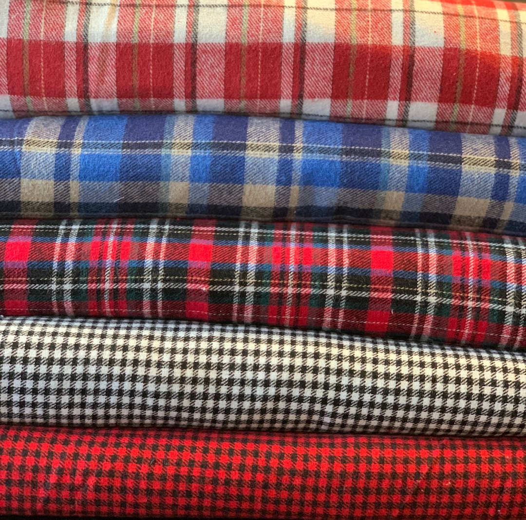 Flannel 100% Cotton Fabric - Plaid, Natural & Organic /58" WIDE/ Sold ...