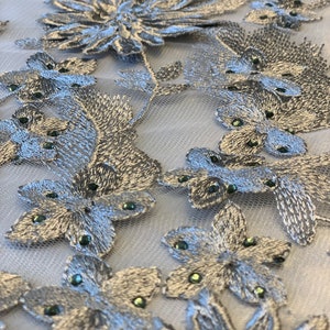 SILVER 3D Flowers Embroider Mesh Lace Fabric by THE Yard//for ...