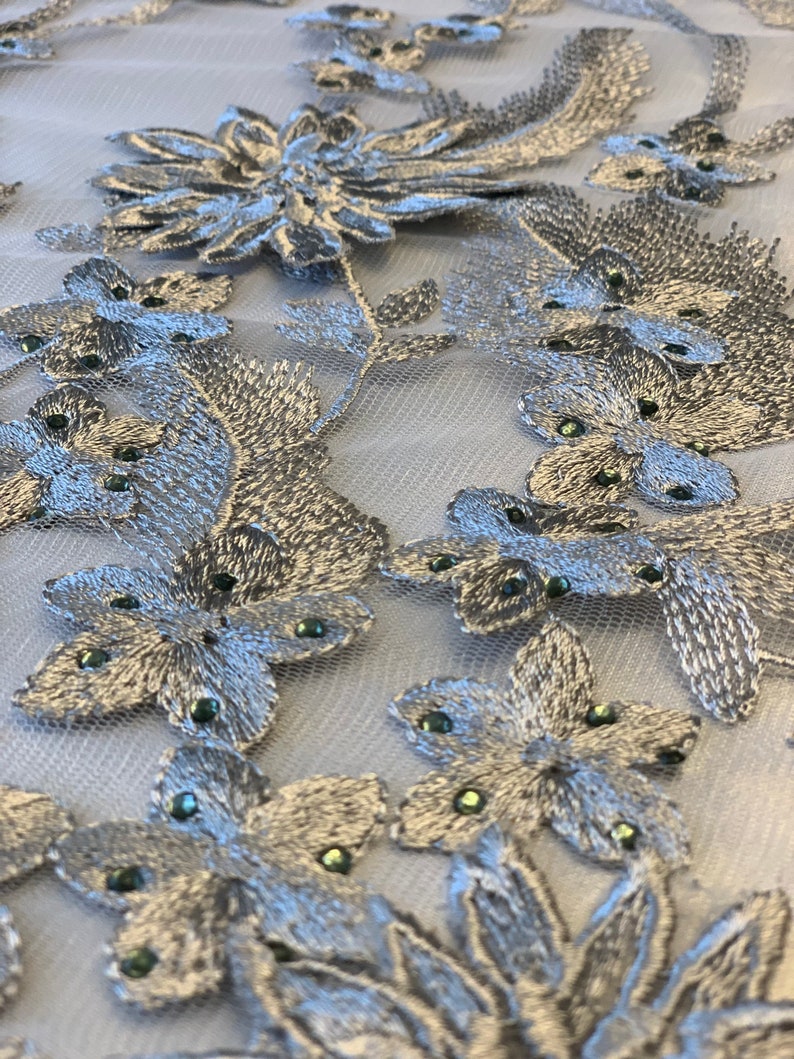 SILVER 3D Flowers Embroider Mesh Lace Fabric by THE Yard//for | Etsy