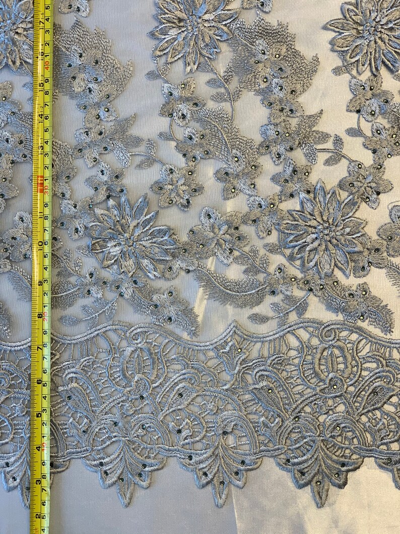 SILVER 3D Flowers Embroider Mesh Lace Fabric by THE Yard//for | Etsy