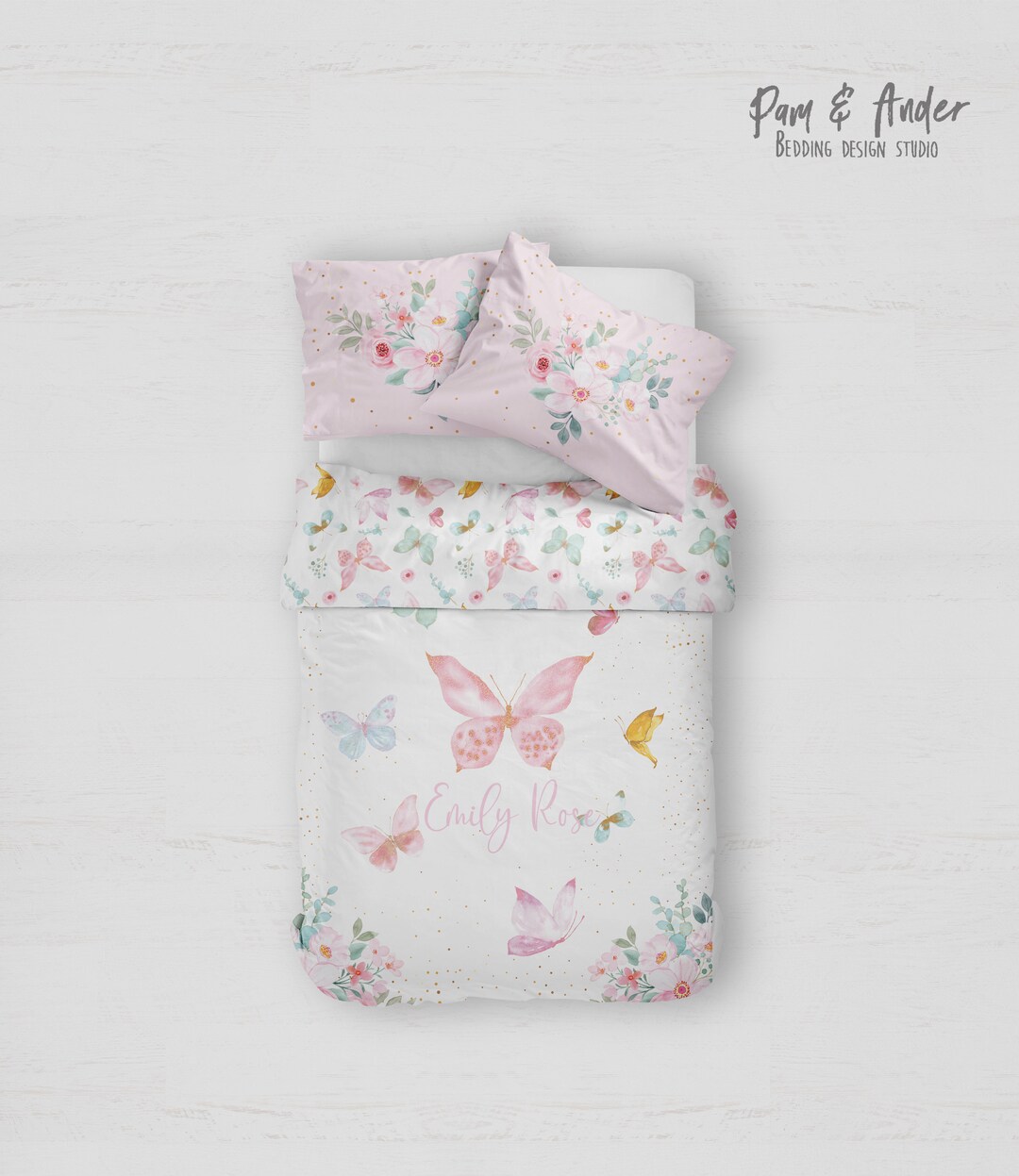 FLORAL BUTTERFLY Bedding, Customized Bed Set, Cute Butterflies Bedding ...