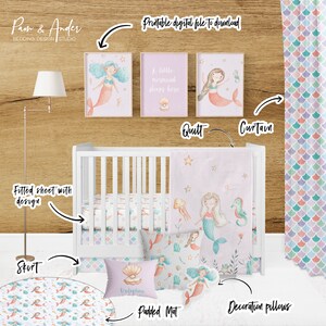 MERMAID Crib Bedding Set, Customized Design, Bedding, Baby Crib Bedding ...