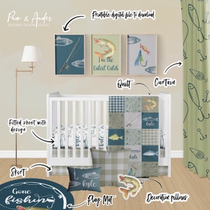 Baby Boy Fishing Crib Bedding Set, Personalized Baby Boy Blanket, Fish ...