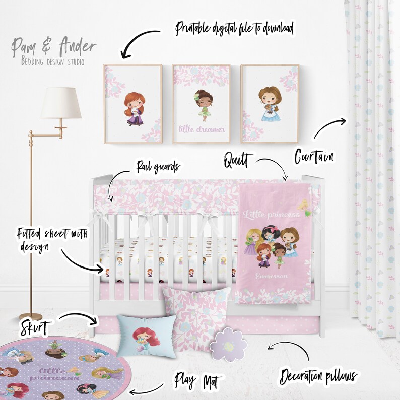 PRINCESS Customized Crib Set Princess Bedding Nursery Set | Etsy