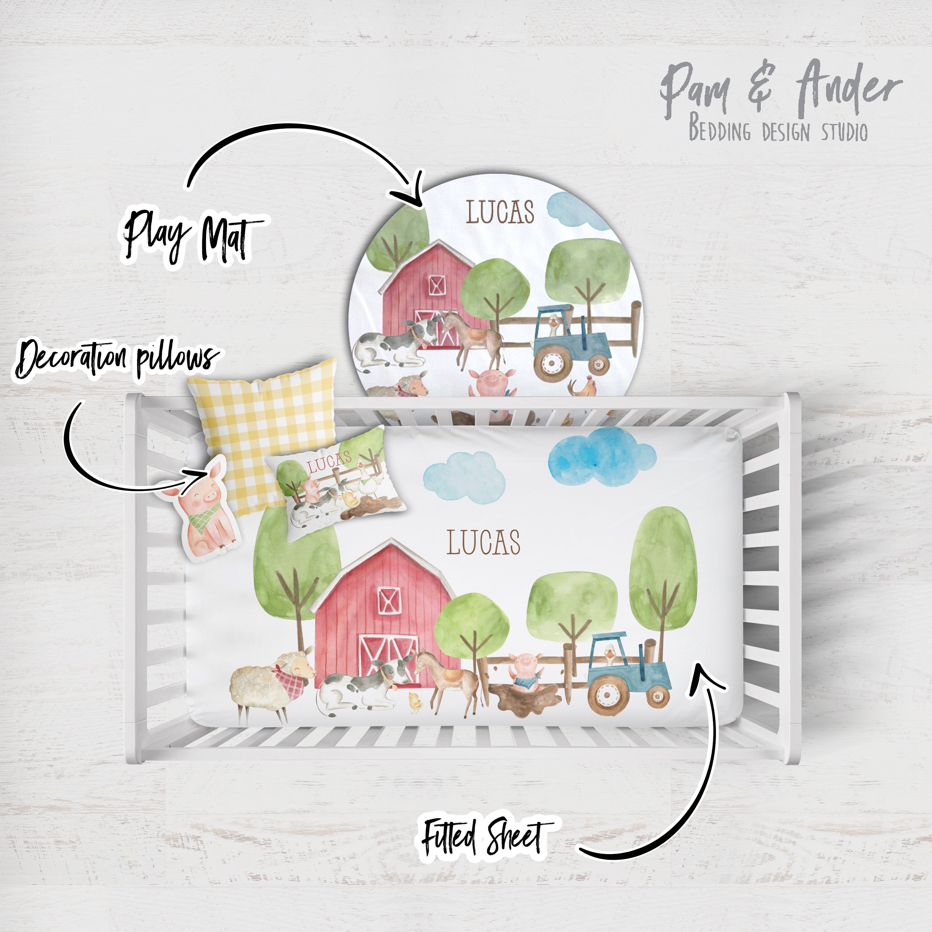 FARM CRIB BEDDING Boy Nursery Neutral Baby Bedding Farm - Etsy