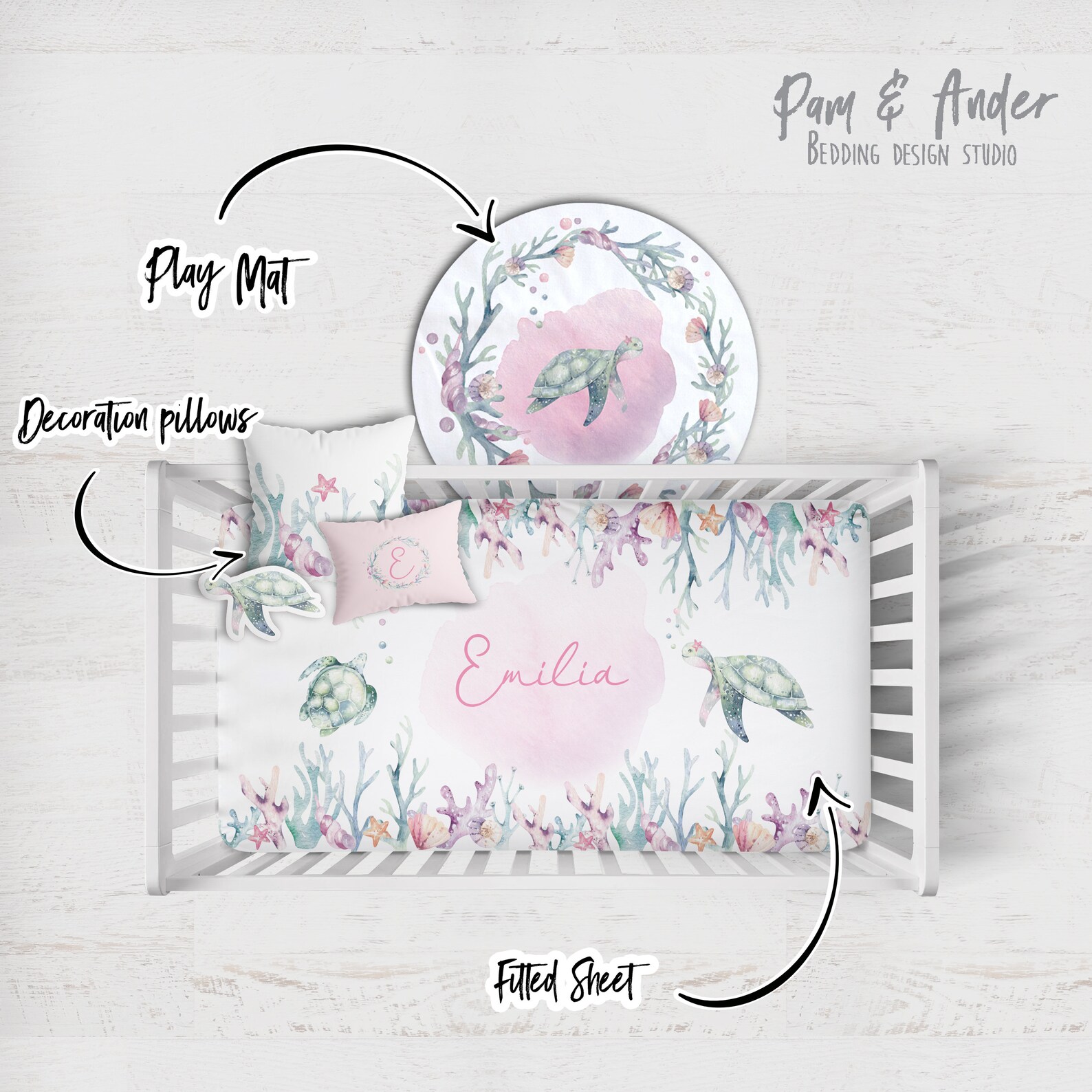 SEA TURTLE CRIB Bedding Set, Ocean Nursery, Girl Baby Bedding, Baby ...