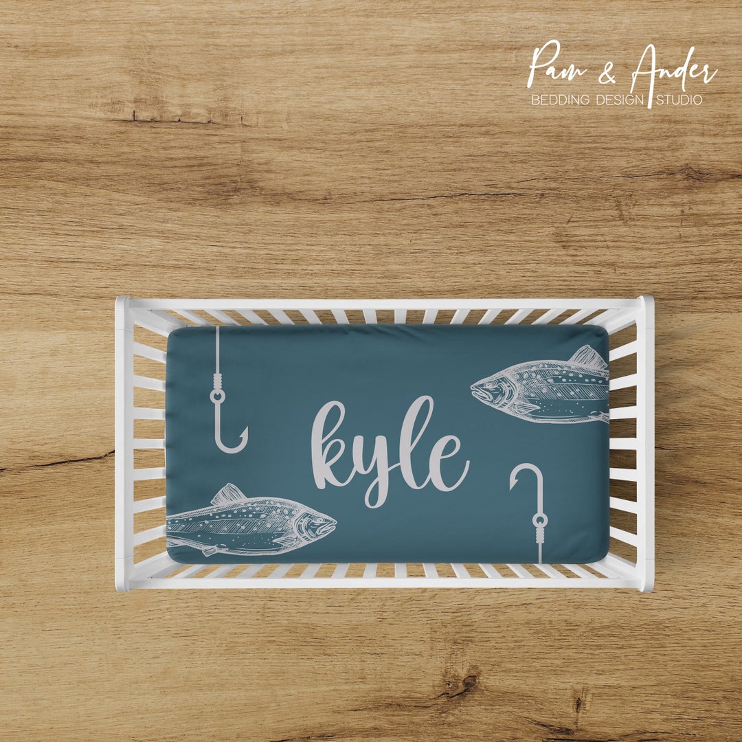 FISHING FITTED SHEET, Baby Boy Sheet, Fish Nursery, Fishing Baby Sheet ...