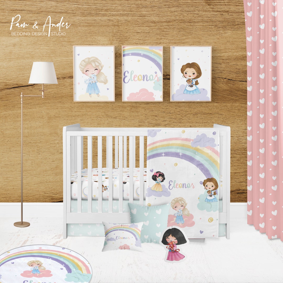 PRINCESS NURSERY, Princess Crib Bedding Set, Personalized Rainbow ...