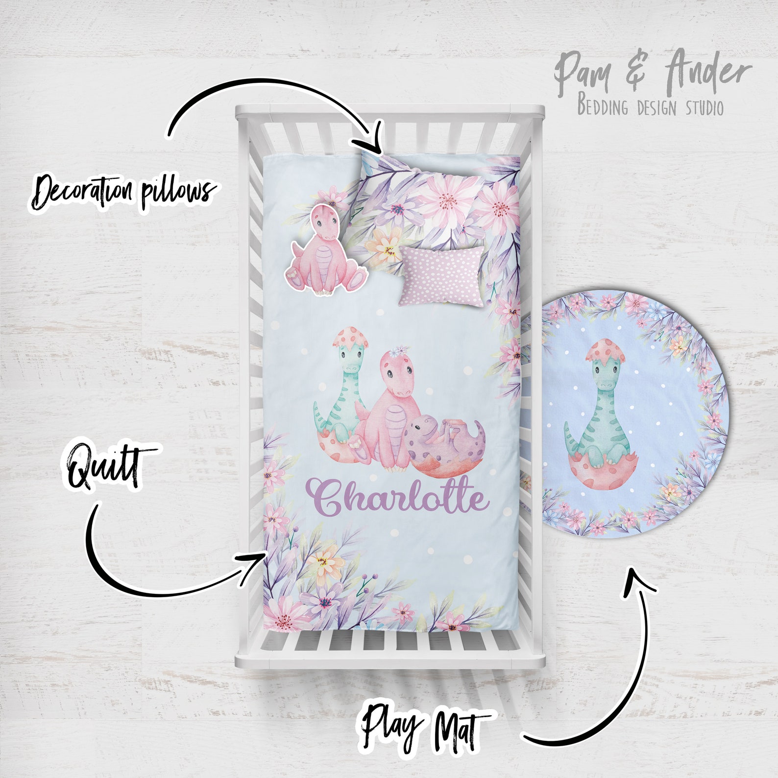 GIRLY DINOSAUR NURSERY, Dinosaur Baby Blanket, Girl Baby Bedding, Crib ...