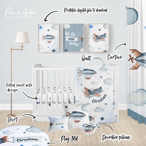 AIRPLANE CRIB Bedding Set, Baby Boy Crib Bedding, Airplane Nursery ...
