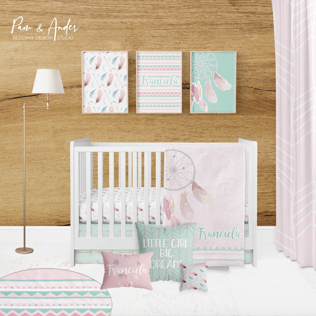 BOHO CRIB BEDDING Set, Dreamcatcher Crib Set, Boho Baby Nursery, Boho ...