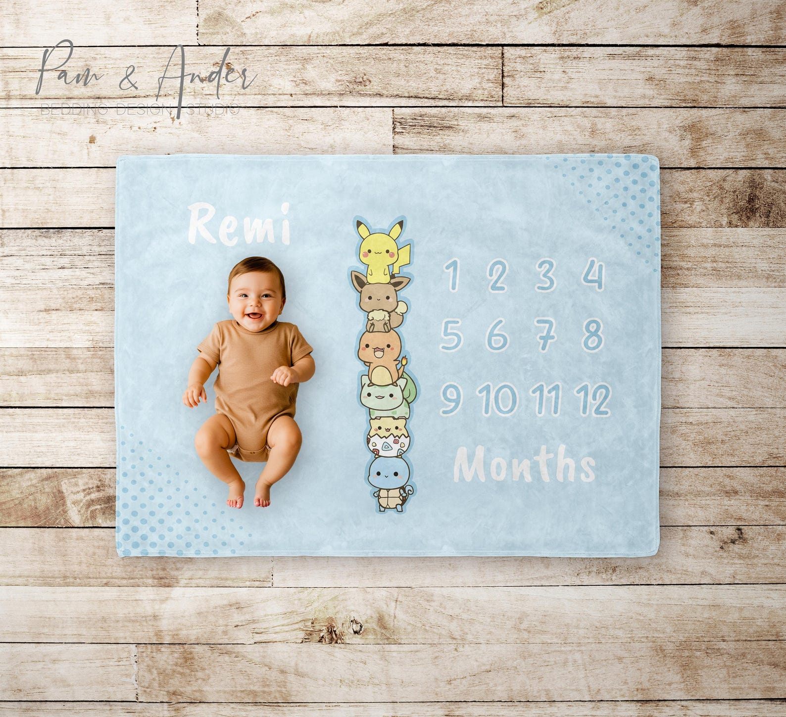 Baby Poke Blanket, Baby Boy Gift, Baby Shower Gift, Blue Milestone ...