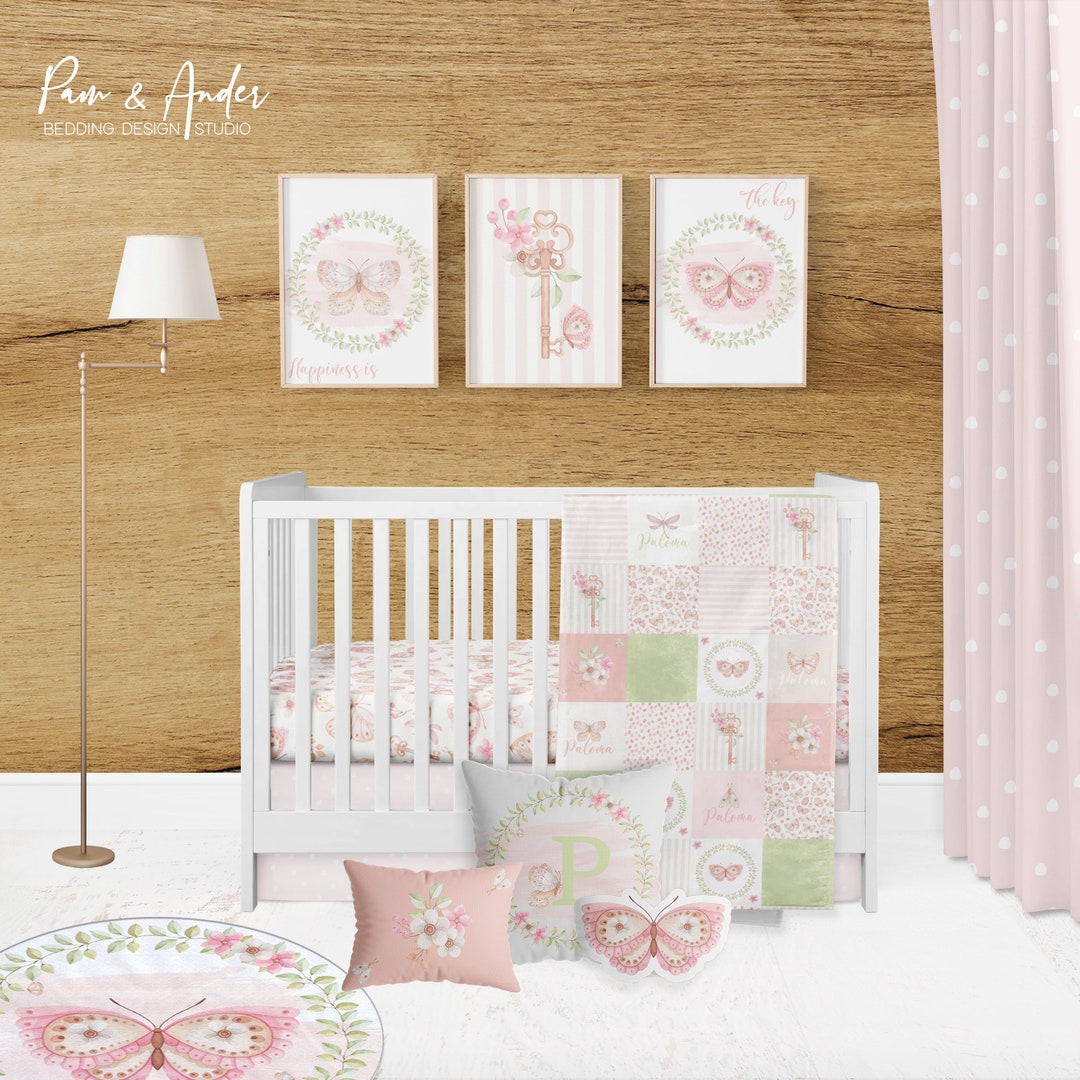 BUTTERFLY BABY BEDDING Set, Floral Crib Bedding, Butterflies Nursery ...