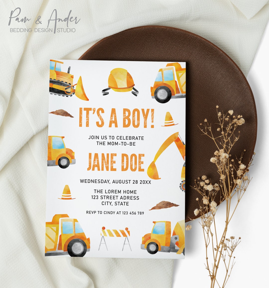 Construction Baby Shower Invitation, Custom Made Invitation, Baby ...