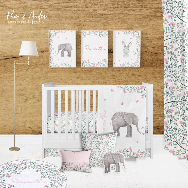 Elephant Crib Set Elephant Girl Bedding Nursery Set Crib - Etsy