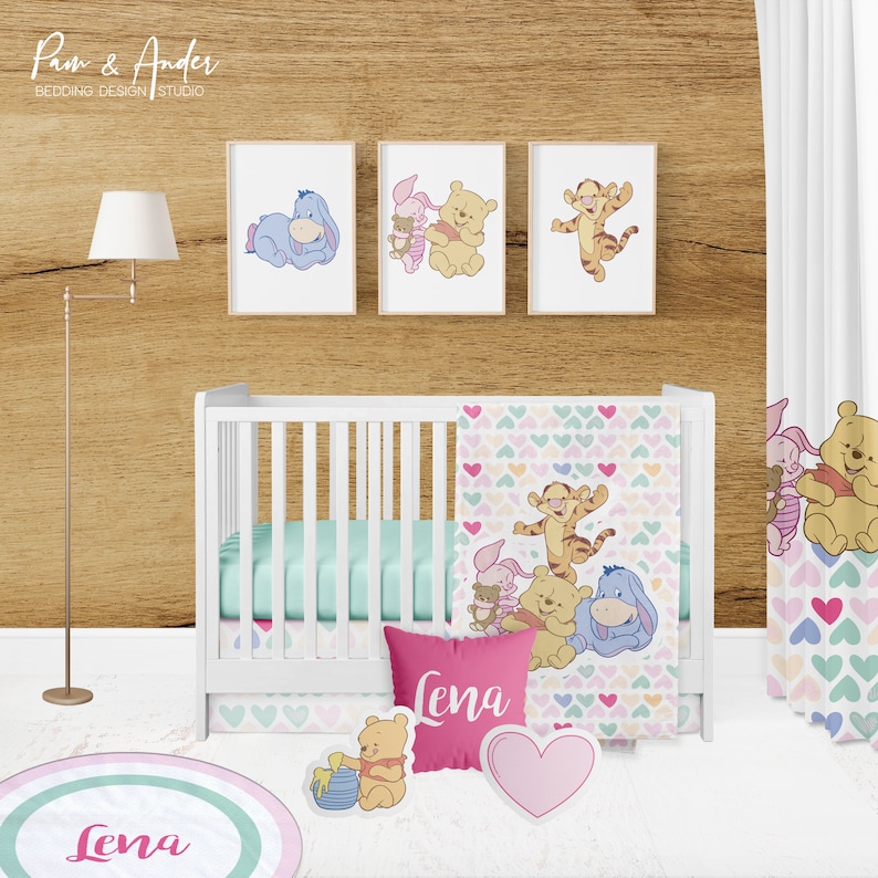 WINNIE THE POOH Crib Bedding, Pooh Baby Bedding, Baby Girl Crib Bedding ...