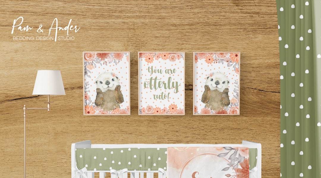 Otter Digital Files Set, Personalized Girl Digital Art Set, Floral ...