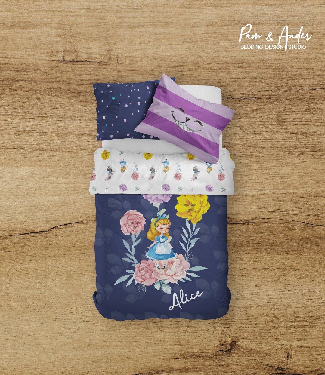 Alice in Wonderland Bedding Set, Girl Bedding, Blue Bedding, Wonderland ...