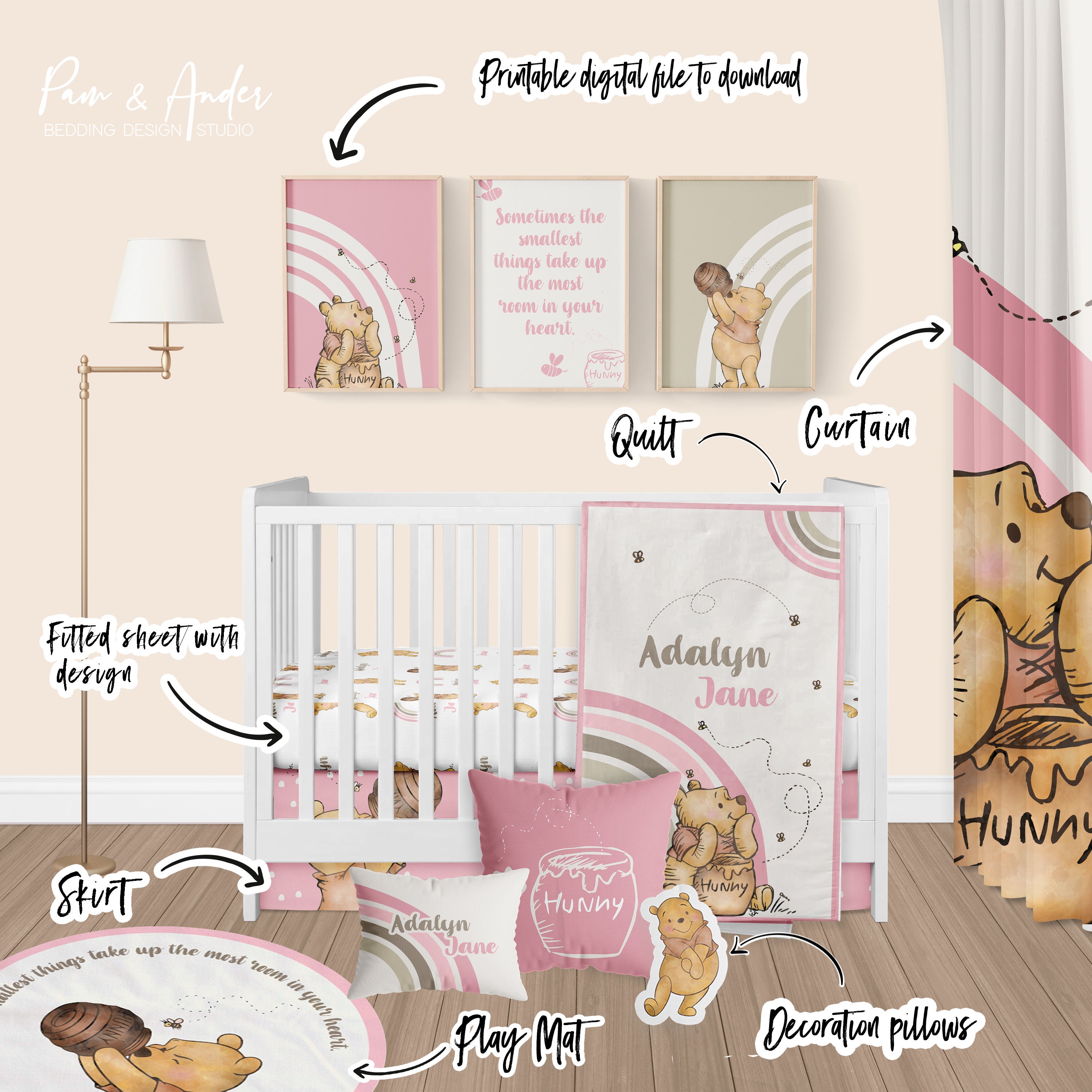 Winnie the Pooh Crib Bedding Set Girl Crib Bedding Winnie the Pooh Nursery Pooh Crib Bedding Set Personalized Pooh Blanket Etsy