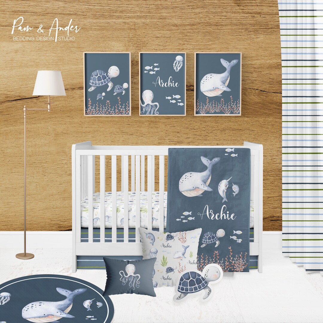 OCEAN CRIB BEDDING Set, Ocean Nursery, Boy Baby Bedding, Baby Boy ...