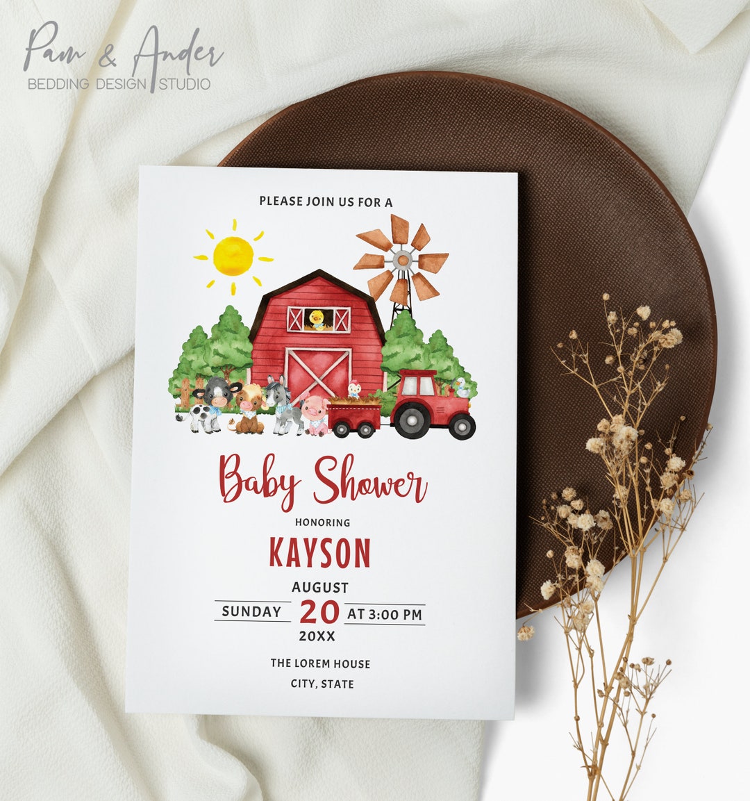 Farm Baby Shower Invitation, Custom Made Invitation, Baby Shower ...