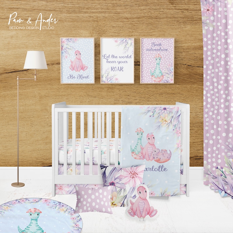 Girl Dinosaur Crib Bedding - Etsy