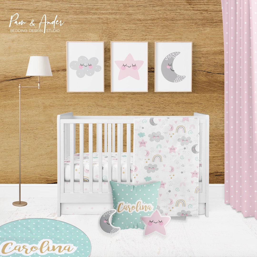 STAR CRIB BEDDING Set, Free Customized design, Girl Baby Bedding, baby ...