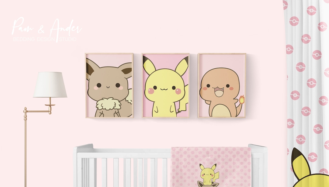 Poke Animals Wall Art Set, Baby Girl Digital Arl, Poke Animals Nursery ...