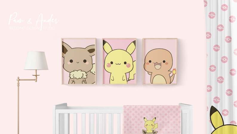 Poke Animals Wall Art Set, Baby Girl Digital Arl, Poke Animals Nursery ...