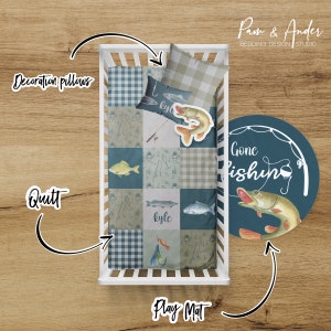 Baby Boy Fishing Crib Bedding Set, Personalized Baby Boy Blanket, Fish ...
