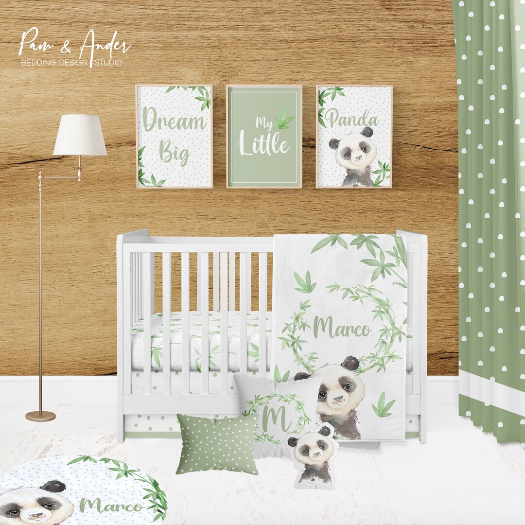PANDA NURSERY, LEAVES Bedding Set, Personalized Blanket, Leaves Crib ...