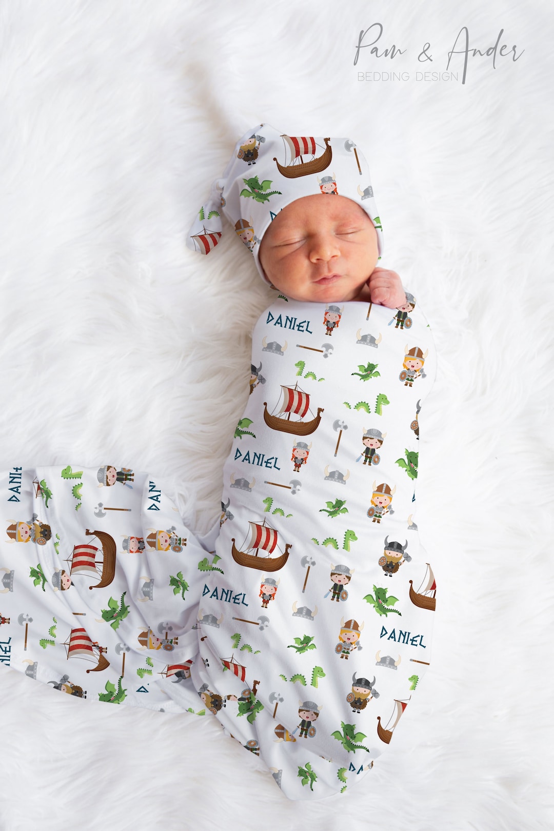 VIKING Baby Boy Swaddle Set, Nordic Baby Accesories, Personalized Baby ...