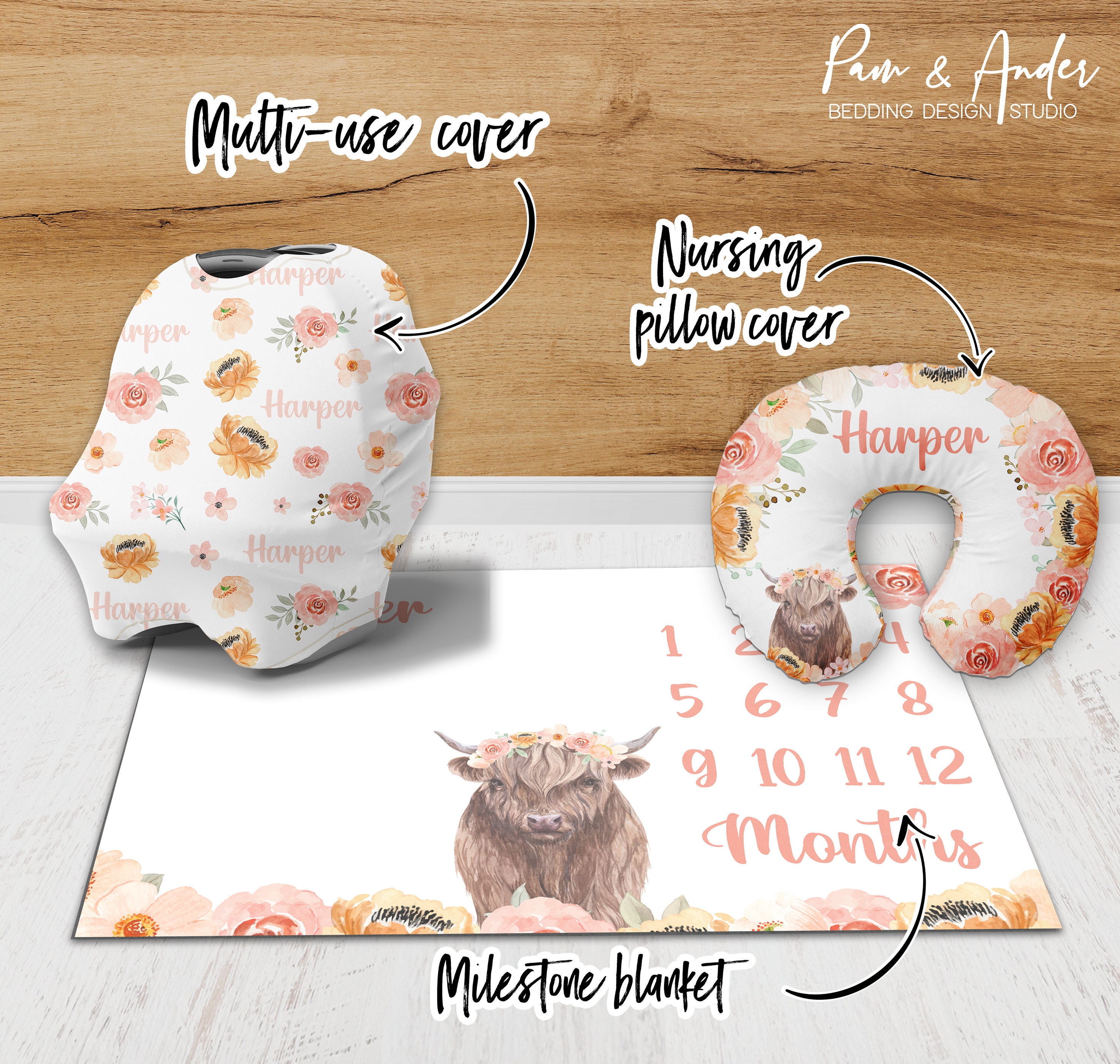 Baby Girl Crib Bedding Set Highland Cow Crib Bedding - Etsy