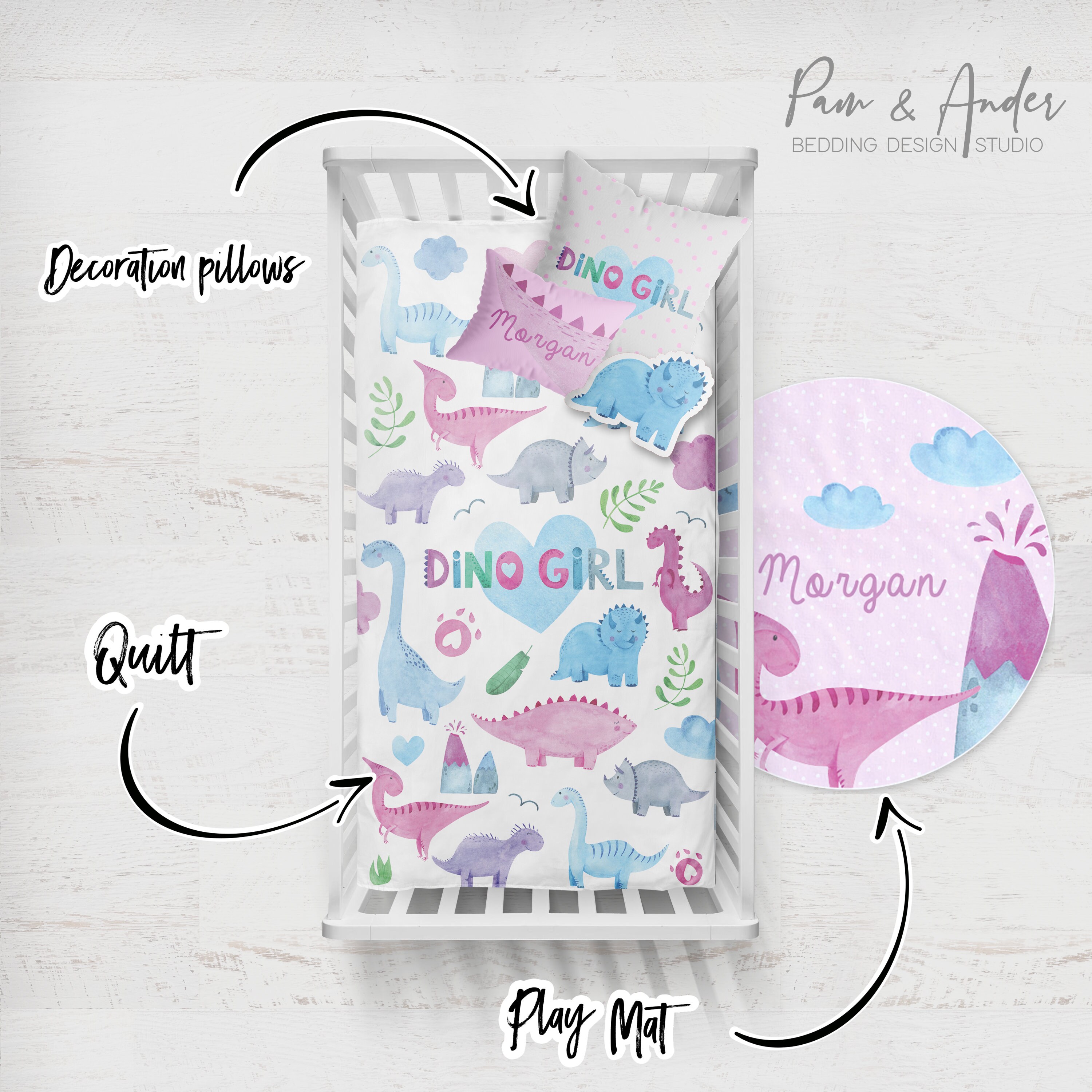 DINOSAUR GIRL BABY Bedding, Dino Girl Nursery, Baby Girl Gift ...