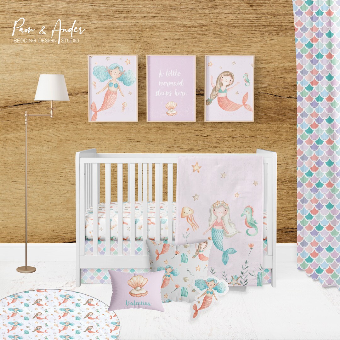 MERMAID Crib Bedding Set, Customized Design, Bedding, Baby Crib Bedding ...