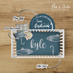 Baby Boy Fishing Crib Bedding Set, Personalized Baby Boy Blanket, Fish ...