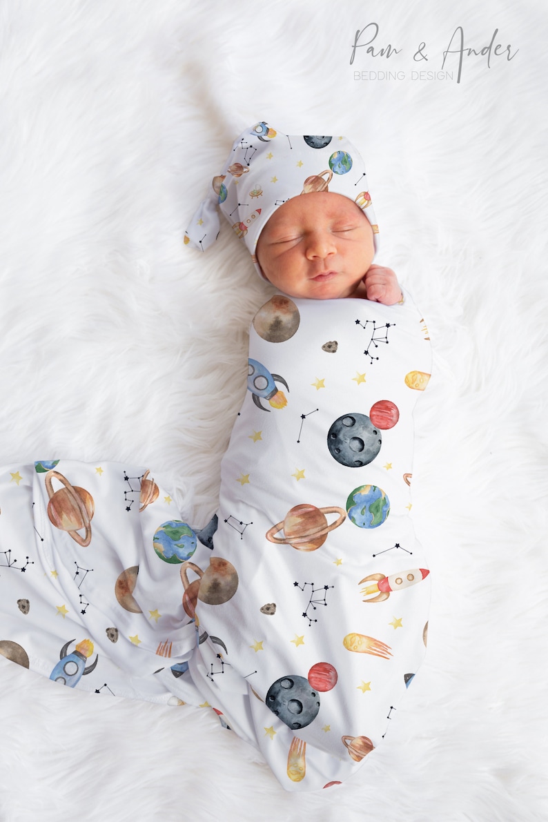 SPACE Baby Boy Swaddle Set, Astronaut Baby Accesories, Personalized ...
