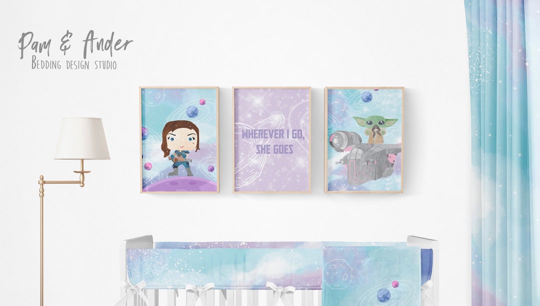 BABY YODA Digital Art for Girl, Star Wars Baby Decoration, Star Wars ...