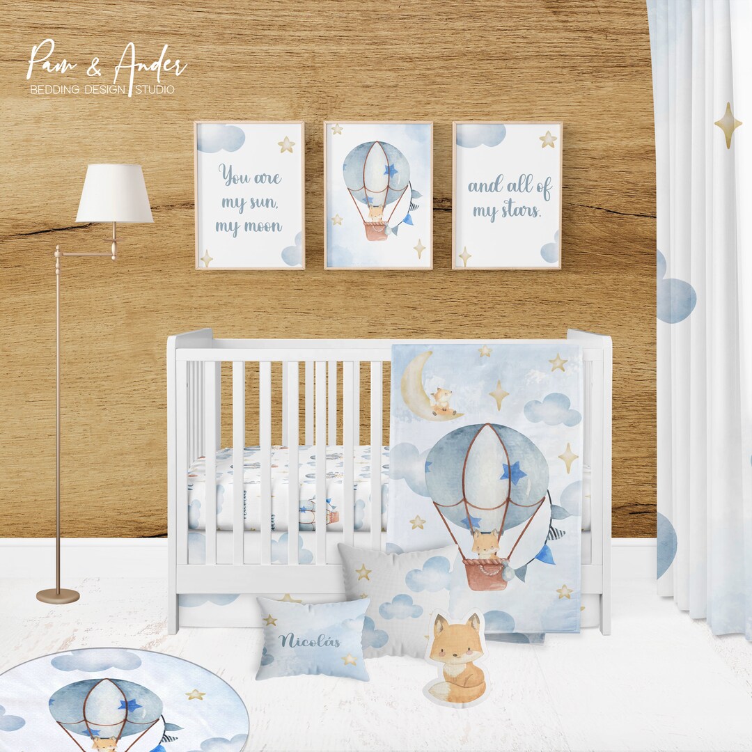 Hot Air Balloon Crib Bedding Set, Baby Boy Crib Bedding, Hot Air ...