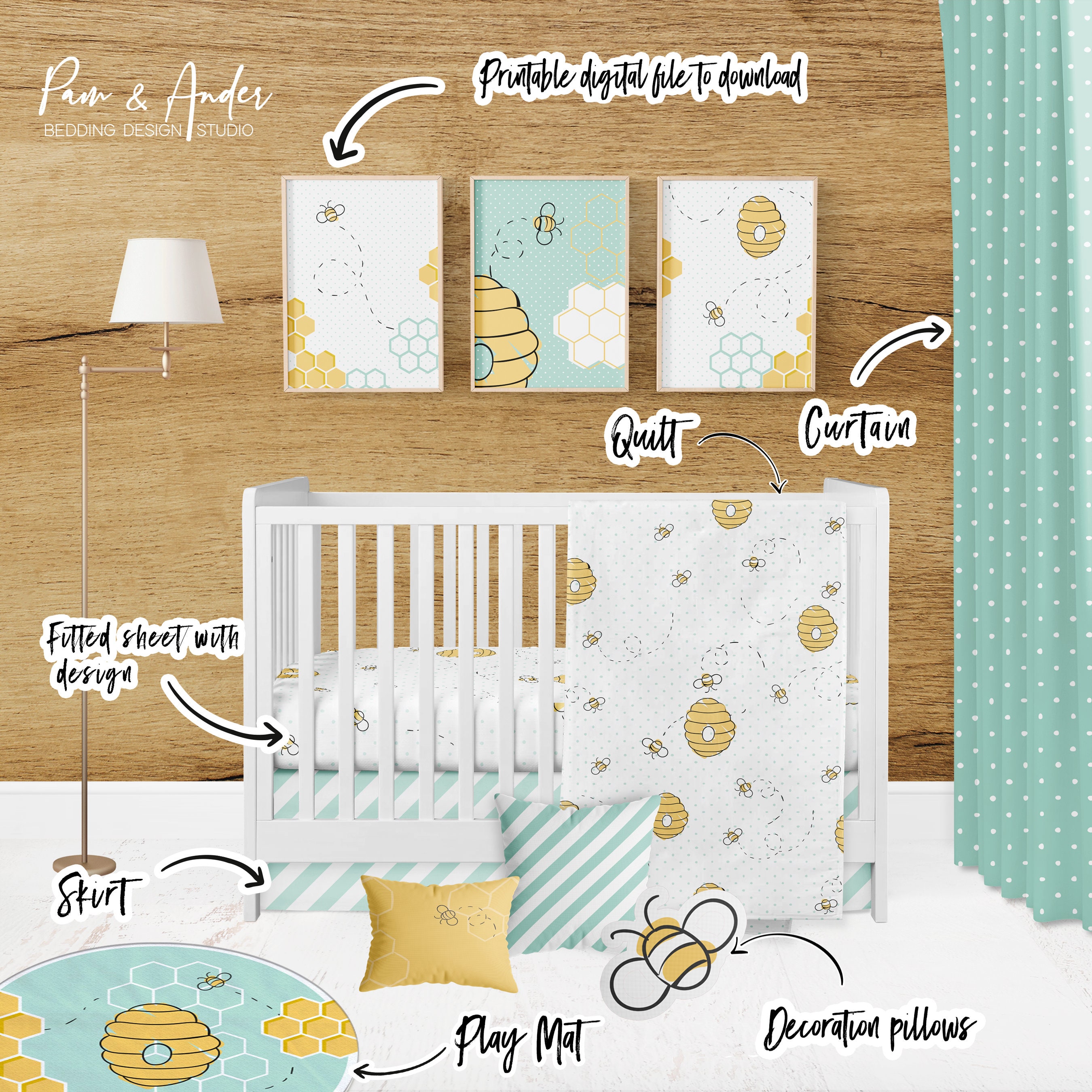 Bee Customized Crib Bedding Set Bee Customized Design - Etsy