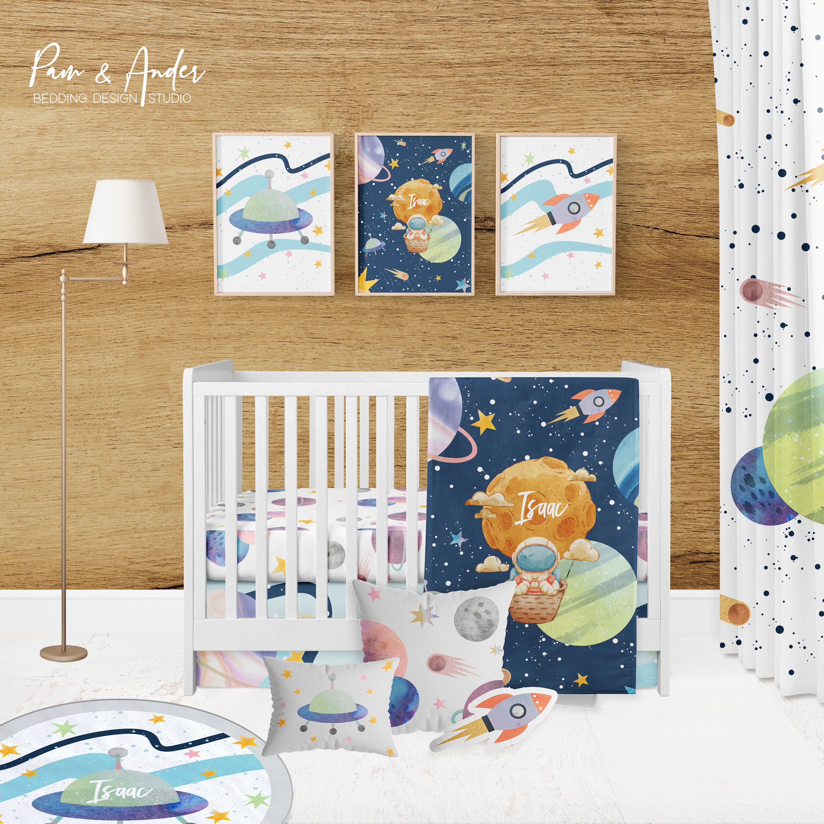 SPACE BABY BEDDING, Baby Boy Nursery Set, Personalized Crib Sheet, Blue ...