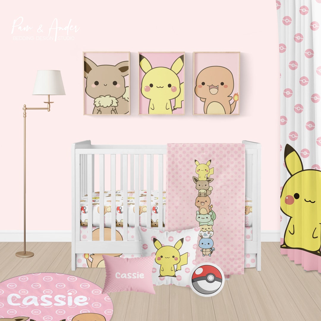 Poke Animals Crib Bedding Set, Baby Girl Crib Bedding, Poke Animals ...