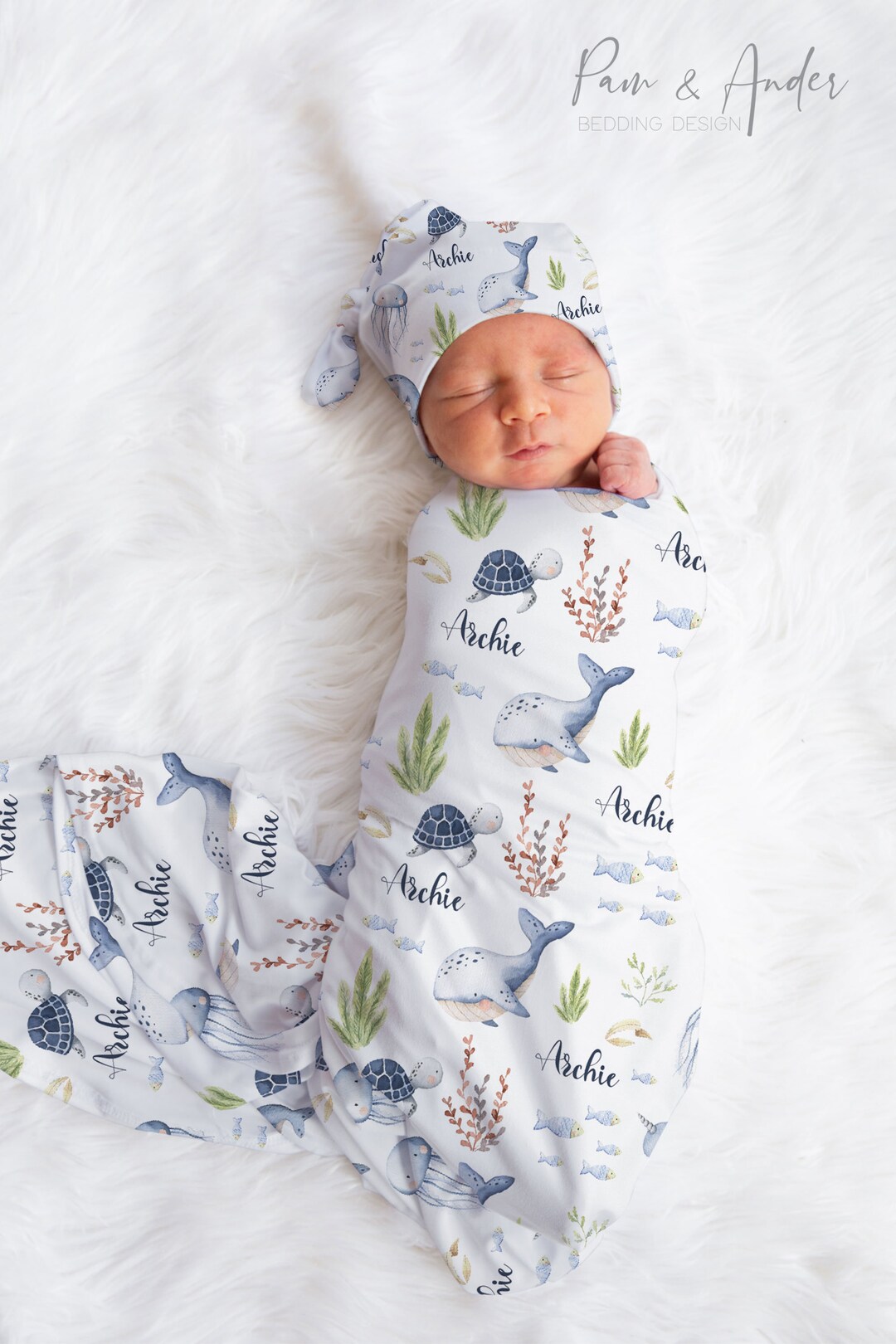 OCEAN Baby Boy Swaddle Set, Ocean Baby Accesories, Personalized Baby ...