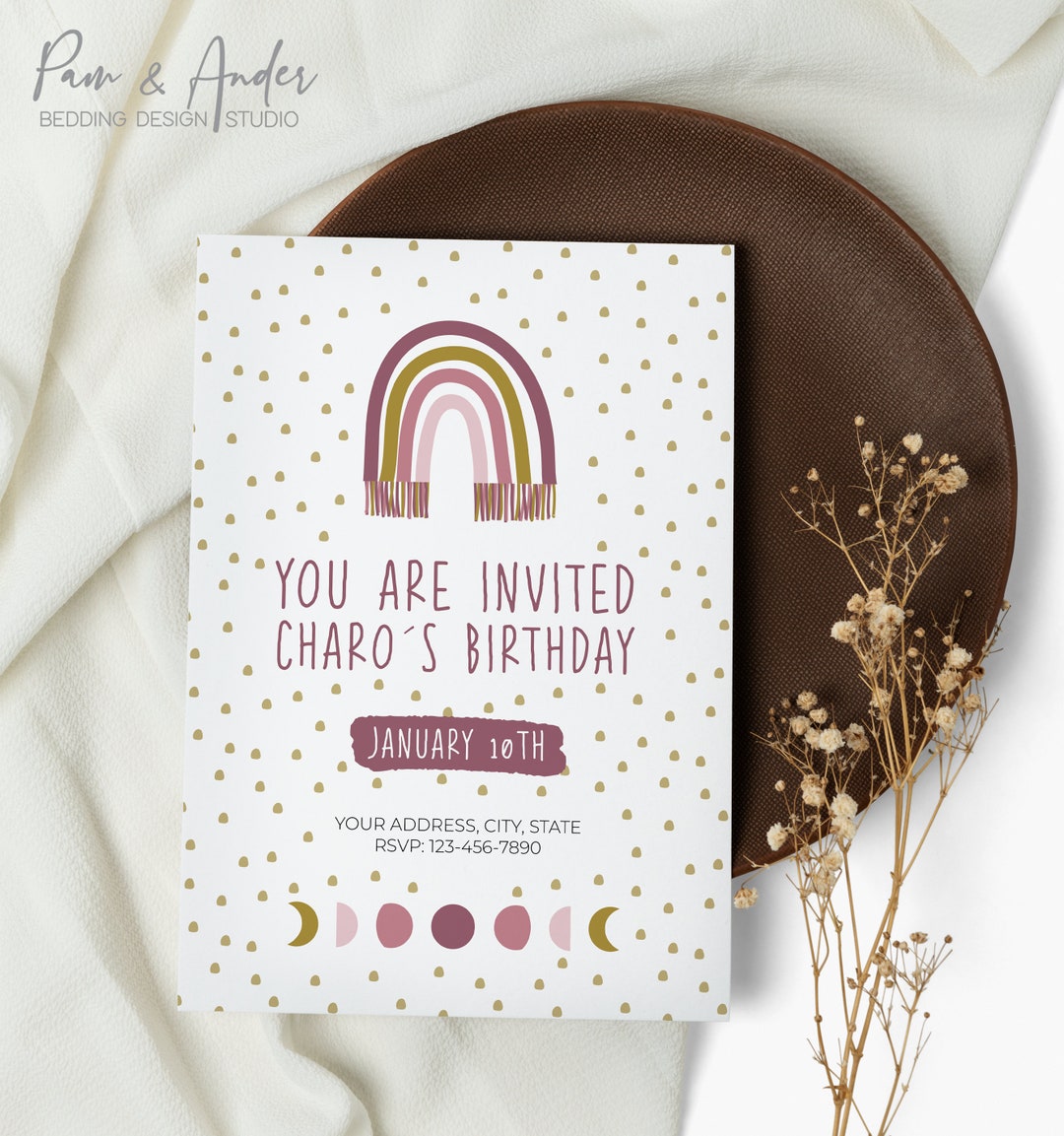 Boho Rainbow Invitation, Custom Made Invitation, Birthday Invitation ...