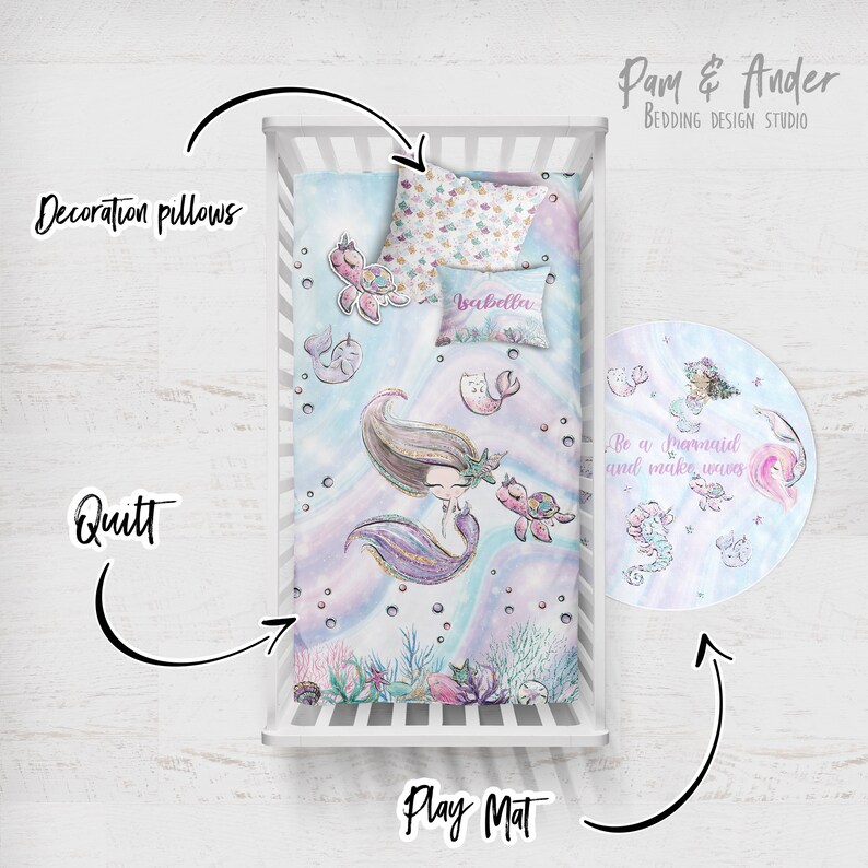 MERMAID FULLY Customized Crib Bedding Set, FREE Customized Design ...