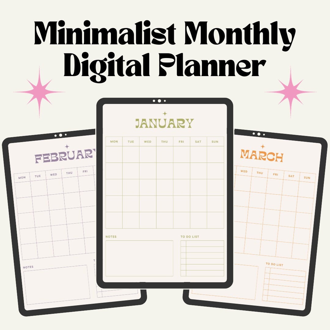Retro Minimalist 12-month Digital Planner, Goodnotes Planner, iPad ...