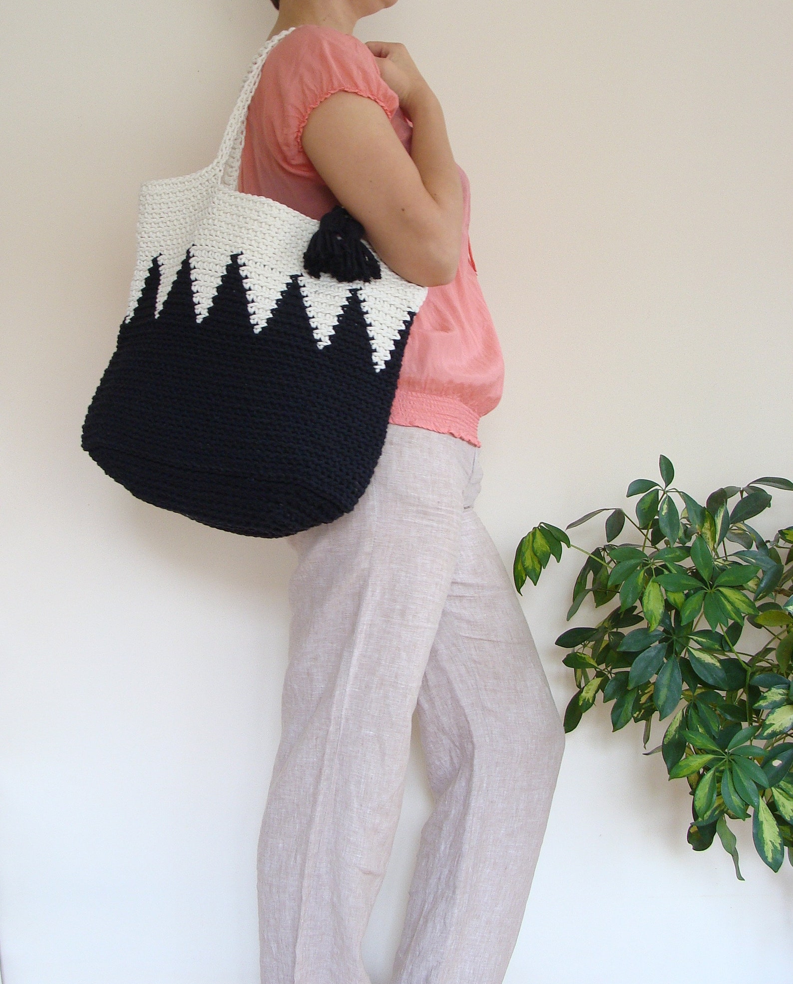 Large crochet tote bag pattern geometric bag pattern shopper - Etsy Polska