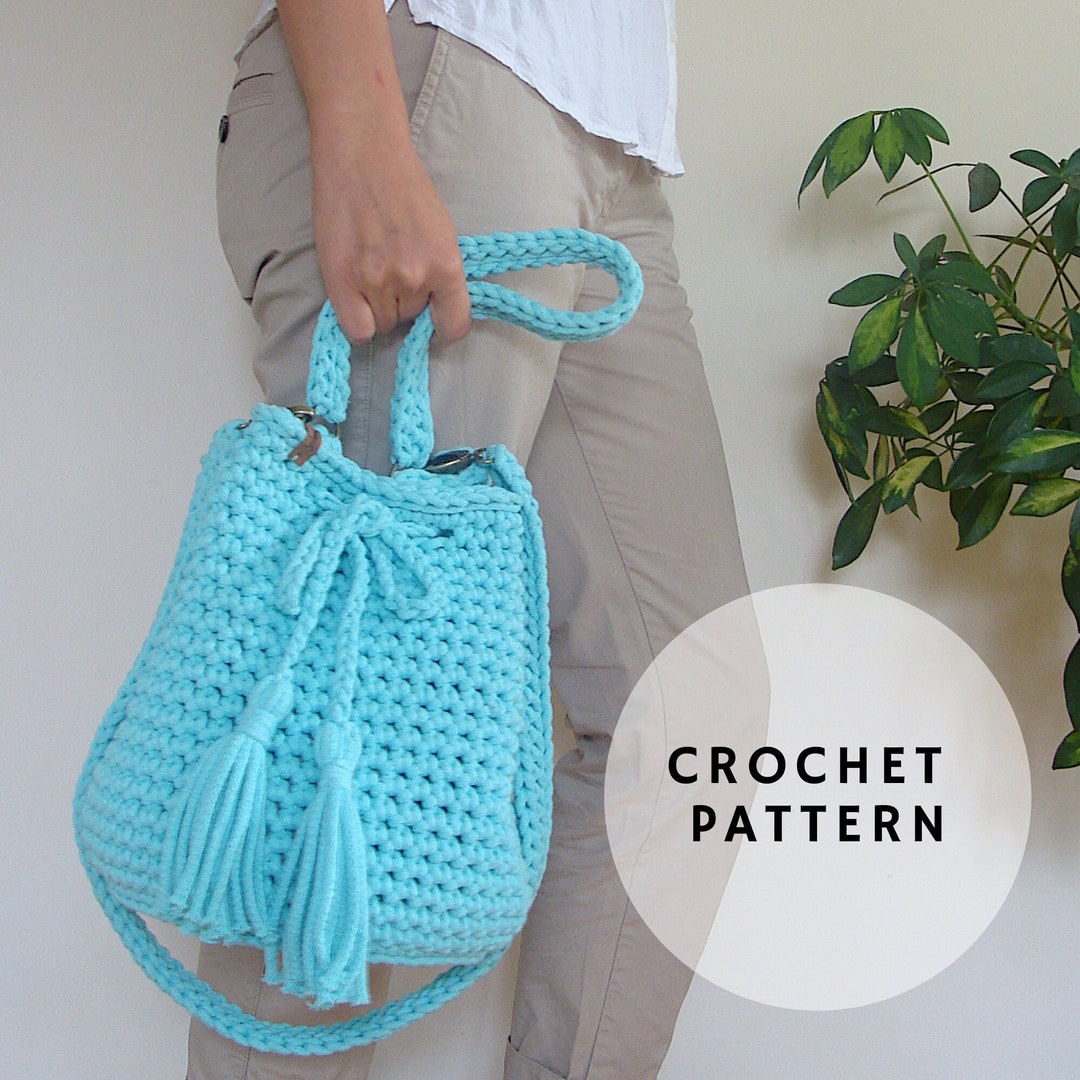 Crochet Bucket Bag Pattern, Easy Crossbody Boho Bag Pattern, Drawstring ...